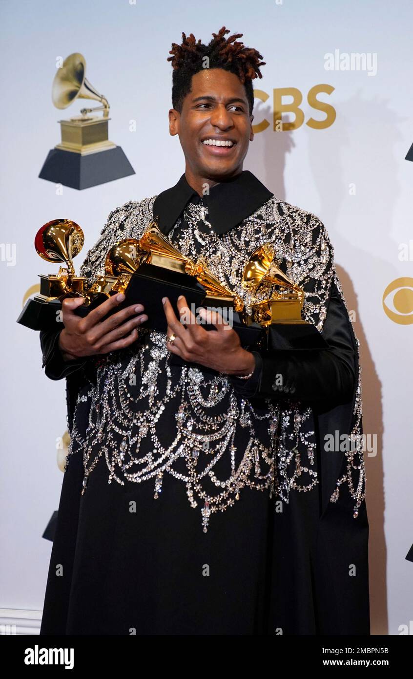 Jon Batiste, winner of the awards for best American roots performance ...