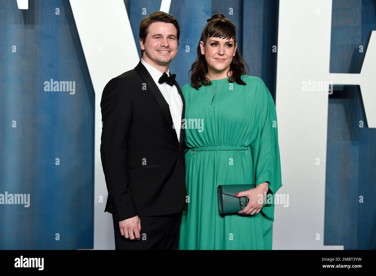 Jason Ritter, left, and Melanie Lynskey arrive at the Vanity Fair Oscar ...