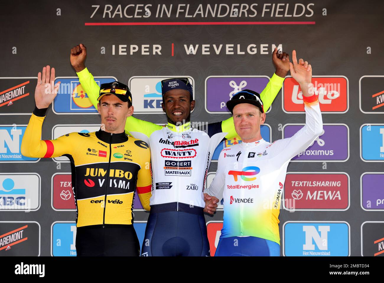 First place, Eritrea's Biniam Girmay of the Intermarche Wanty Gobert ...