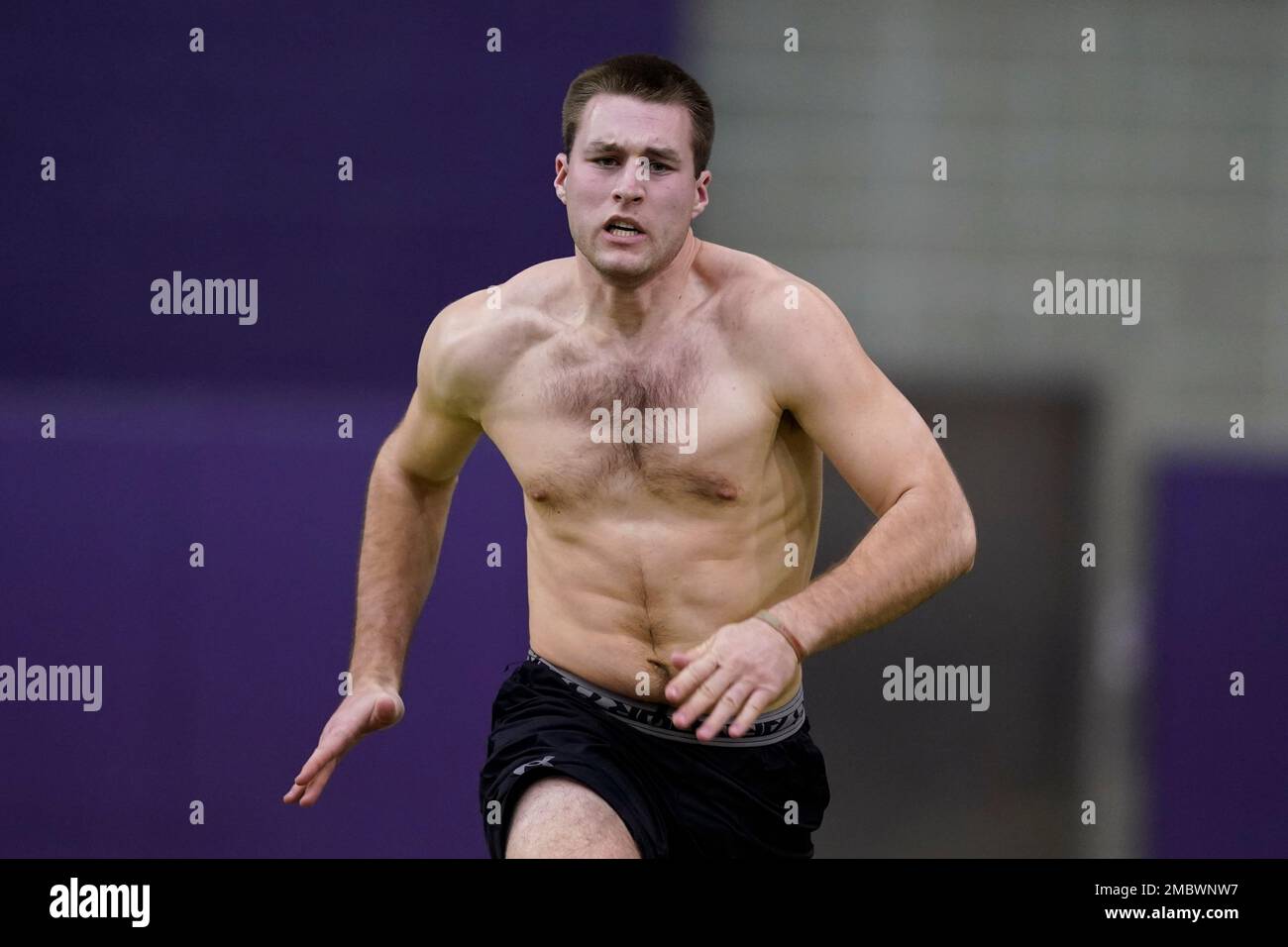 Morningside University wide receiver Reid Jurgensmeier runs the 40-yard ...