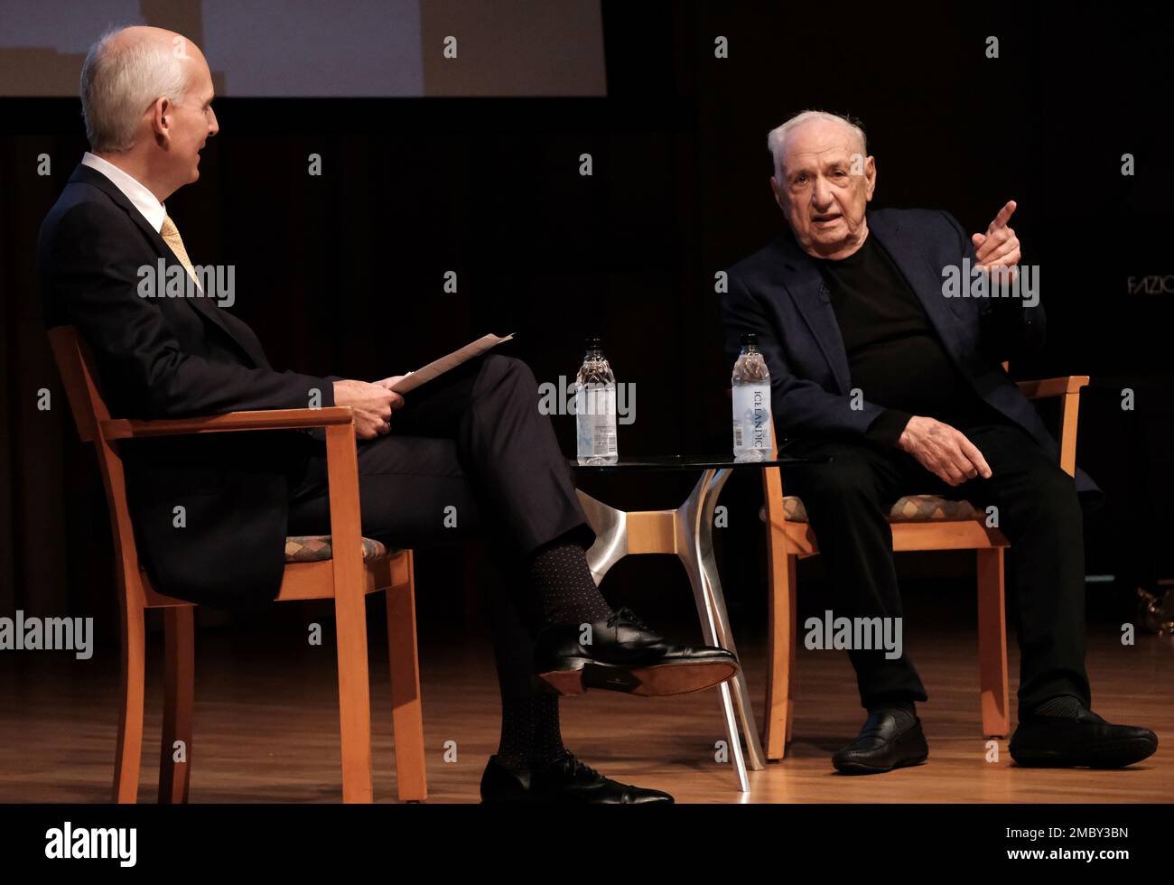 Architect Frank Gehry, right, talks with Colburn School President Sel ...