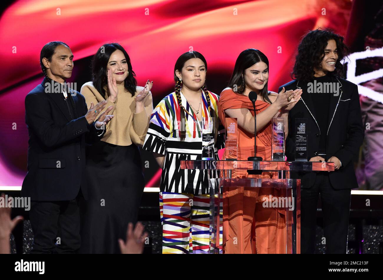 Zahn McClarnon, from left, Sarah Podemski, Paulina Alexis, Devery ...