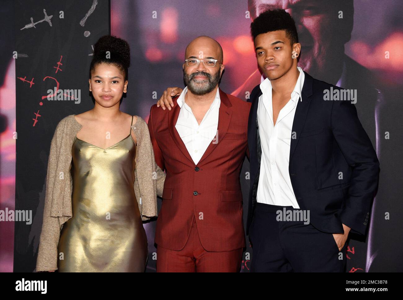 Jeffrey Wright, center, daughter Juno Wright, left, and son Elijah Wright attend the world ...