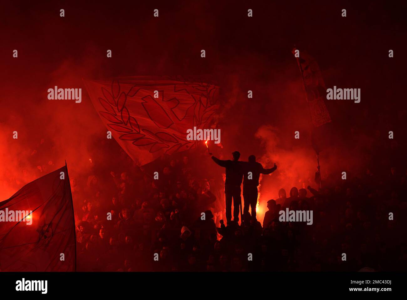 Red Star fans light fireworks during a Serbian National soccer league ...