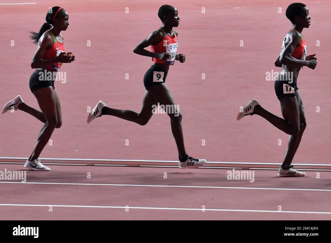 FILE - Hellen Obiri, Rosemary Monica Wanjiru and Agnes Tirop, from left ...