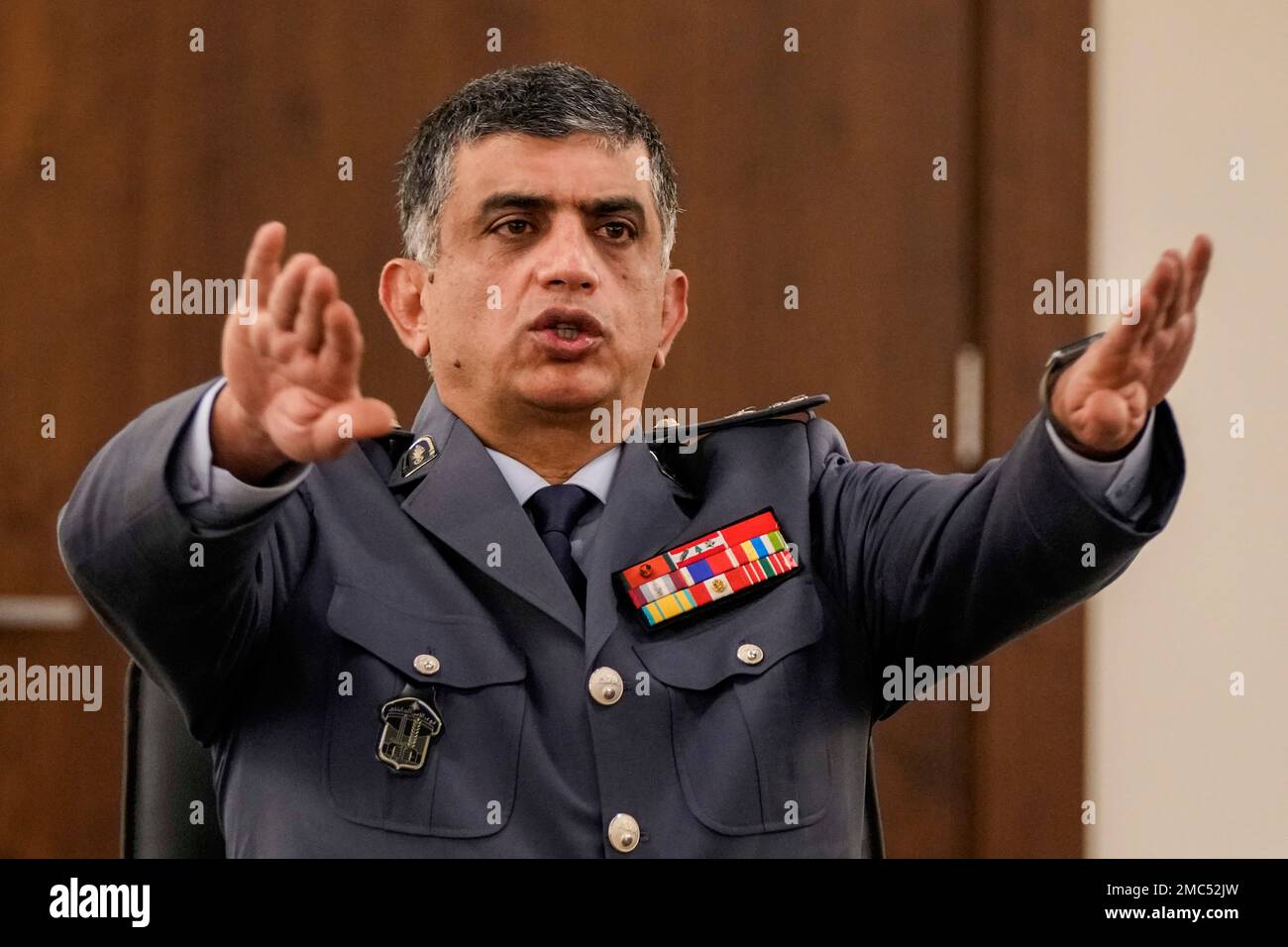 Internal Lebanese Security Forces chief Maj. Gen. Imad Osman gestures ...