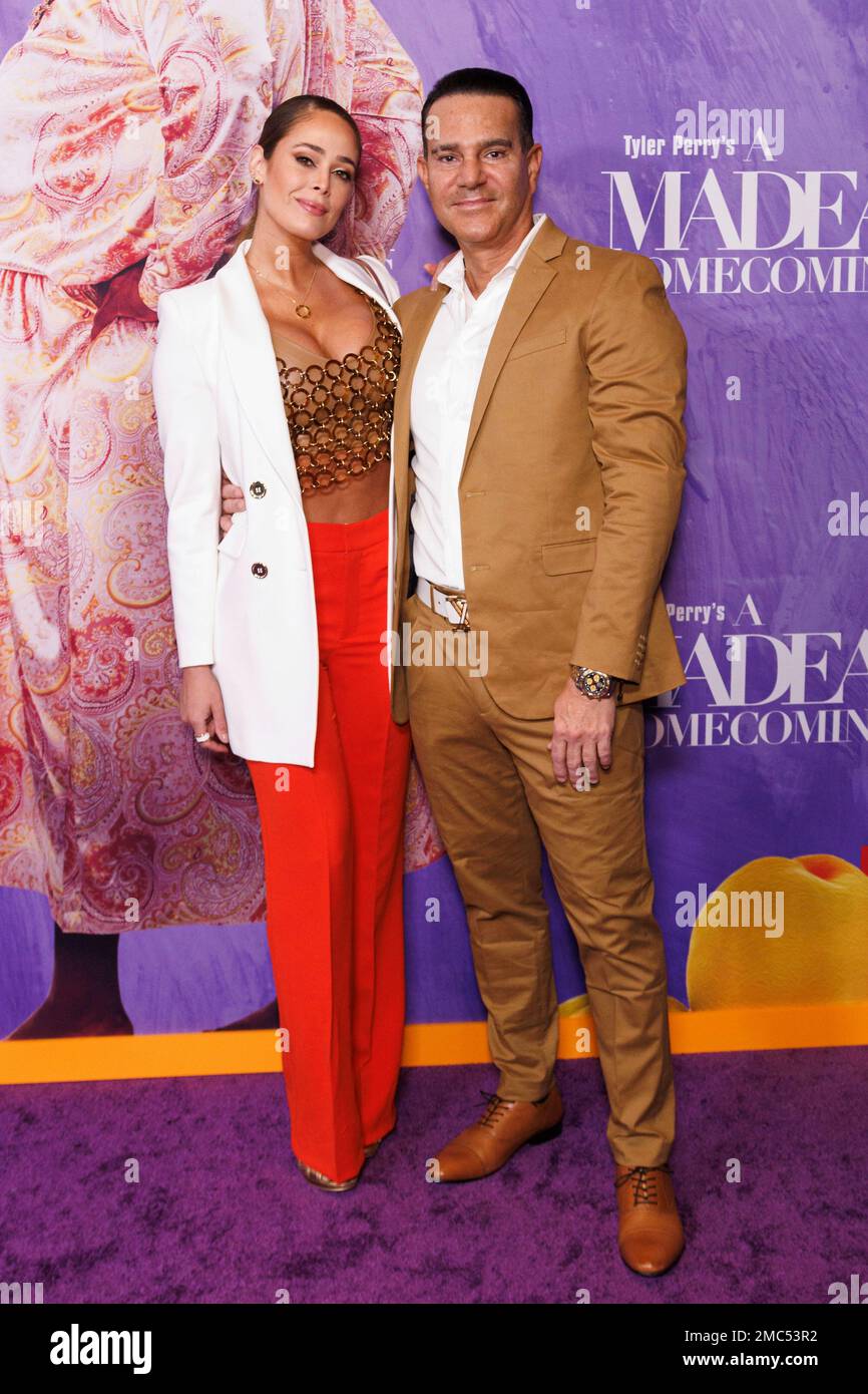 Alejandra Velez-Areu, left and Will Areu arrive at the Los Angeles ...