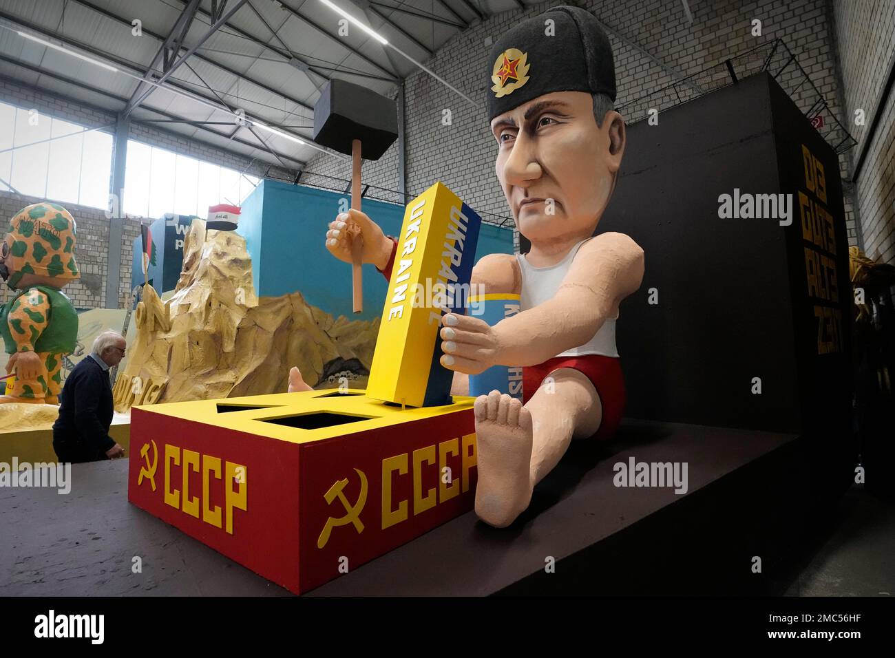 A carnival float depicts Russia's president Vladimir Putin playing with ...