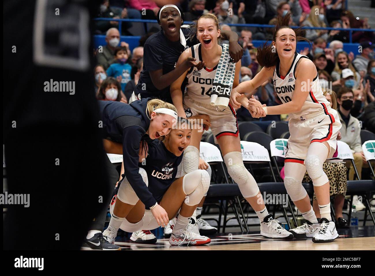 From left to right, Connecticut's Paige Bueckers, Amari DeBerry, Piath ...