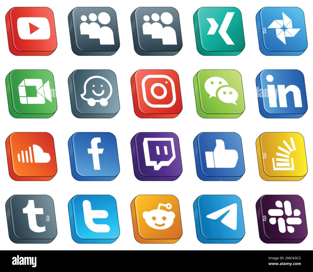 Isometrische 3D-Symbole für die Marke „Soziale Medien“ 20-Symbole, wie ...