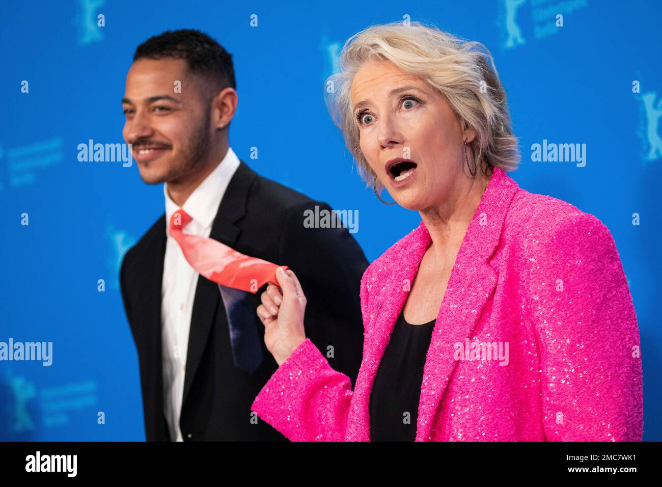 Actress Emma Thompson, right, and actor Daryl McCormack pose for ...