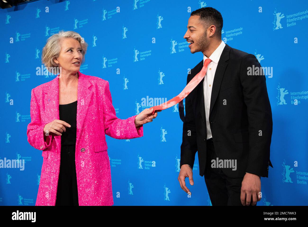 Actress Emma Thompson, left, and actor Daryl McCormack pose for ...