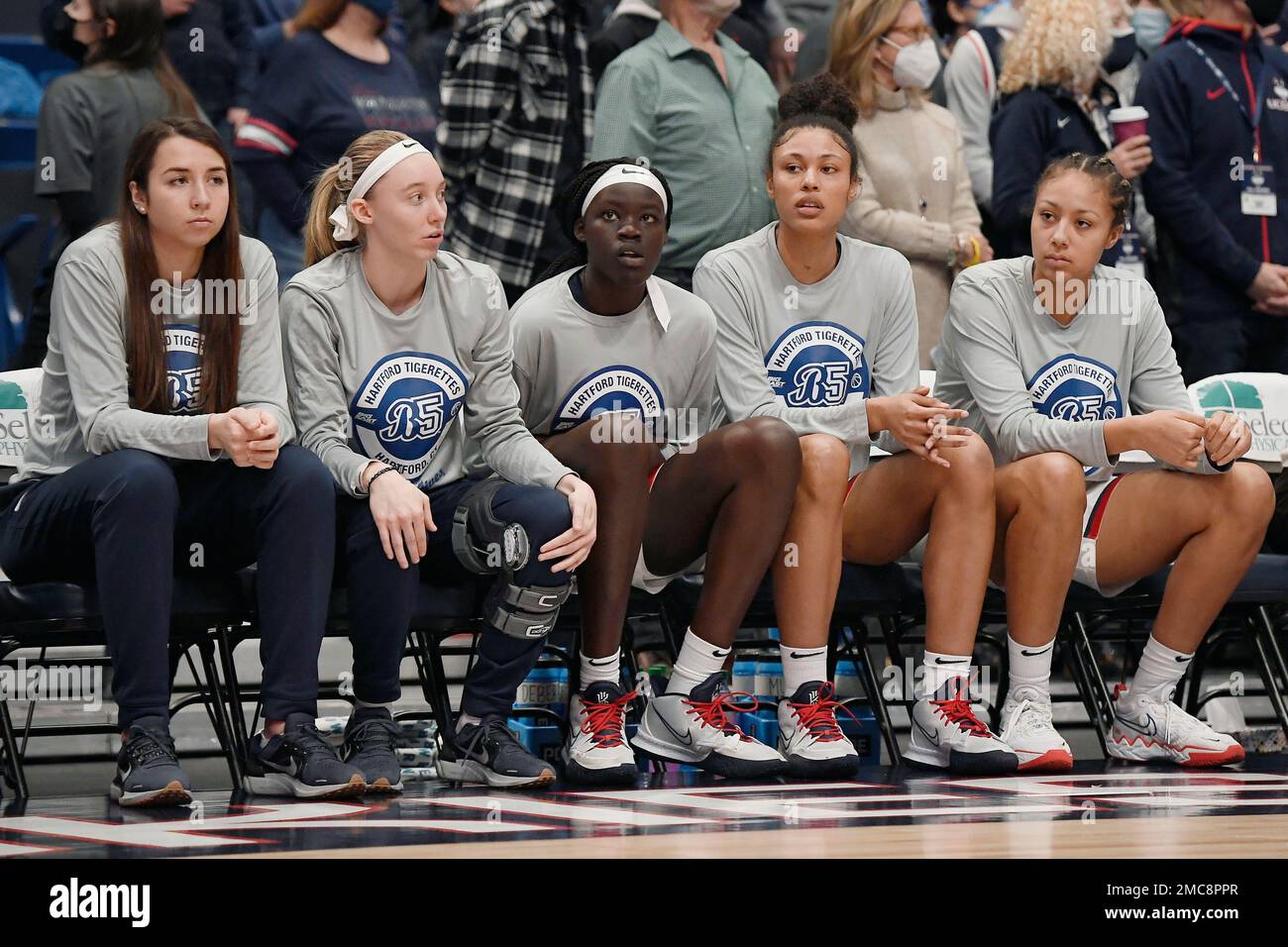 From the left, Connecticut's Caroline Ducharme, Paige Bueckers, Piath ...