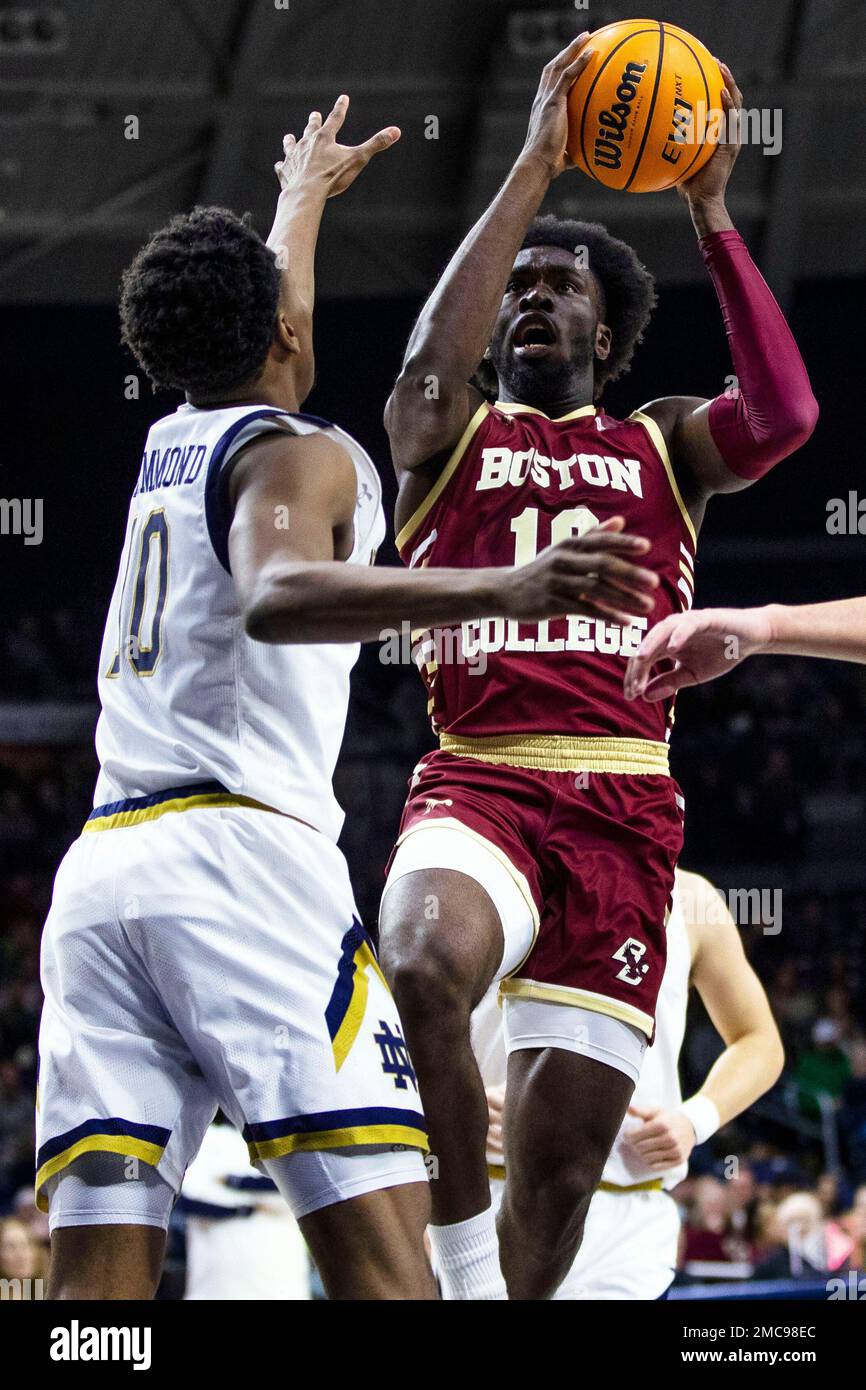 Boston College's Prince Aligbe (10) drives against Notre Dame's Marcus ...