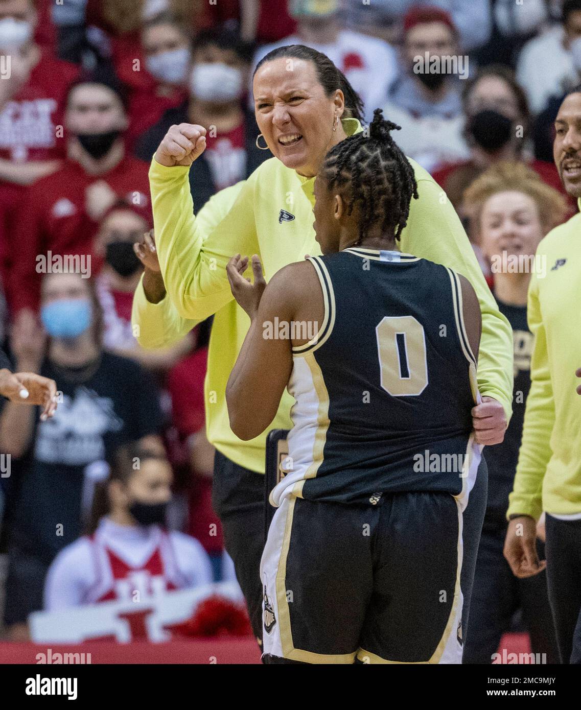 Purdue head coach Katie Gearlds reacts during a break in the second ...