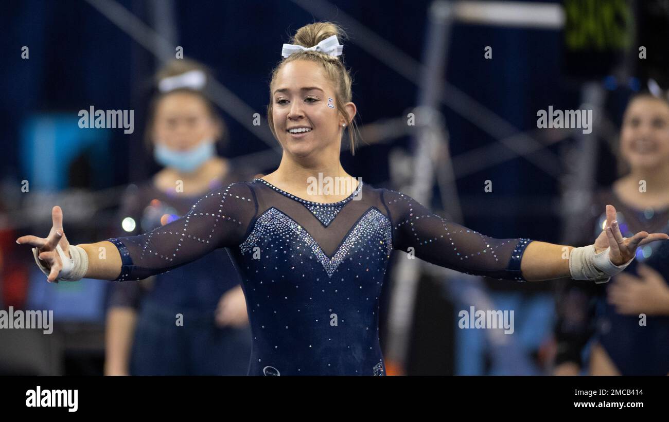 Arizona's Emily Mueller competes in the floor exercises during an NCAA ...