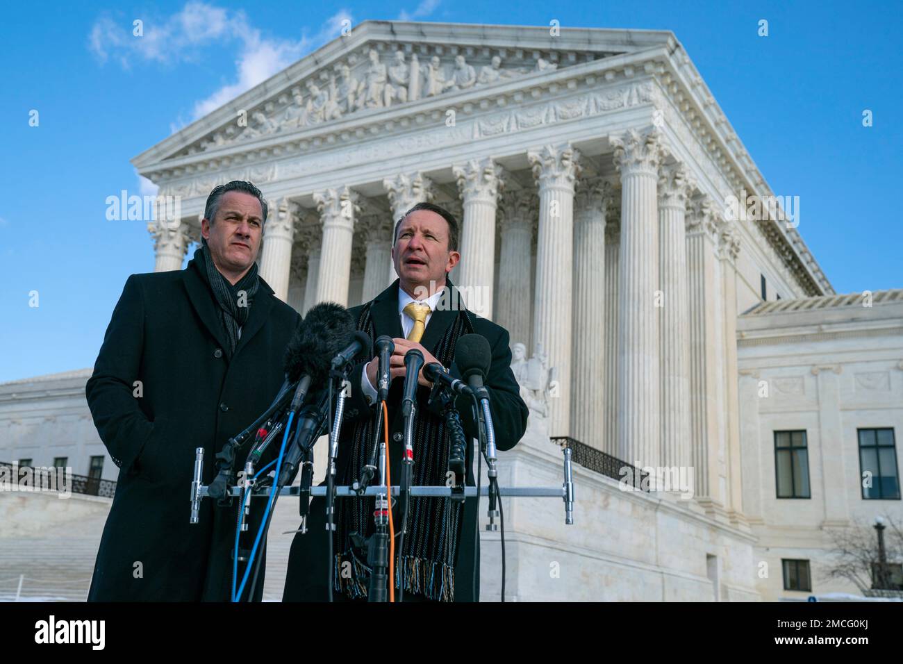 Louisiana Attorney General Jeff Landry talks to reporters outside the ...