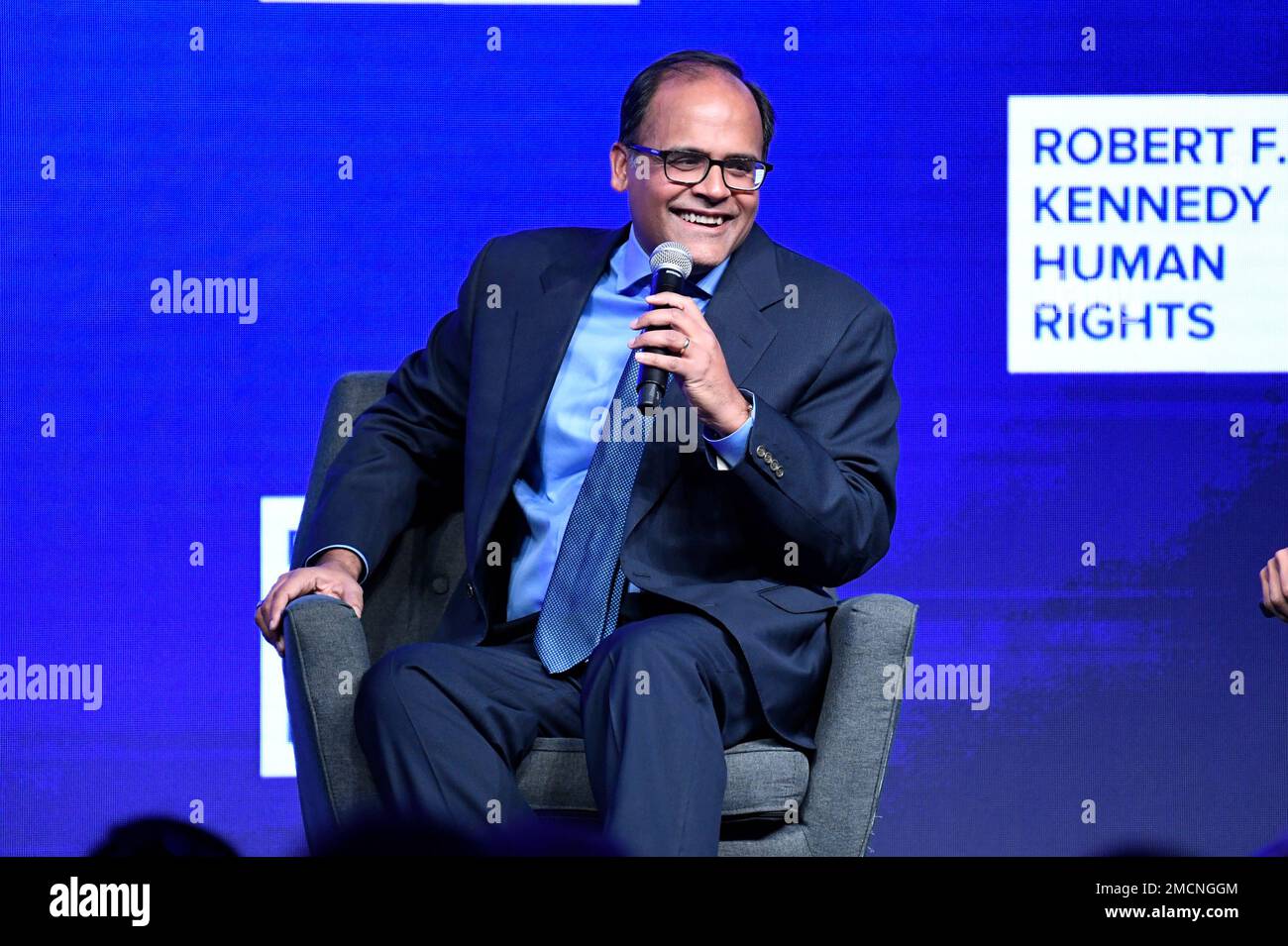 2021 Ripple of Hope award recipient Deven Parekh speaks at the Robert F ...