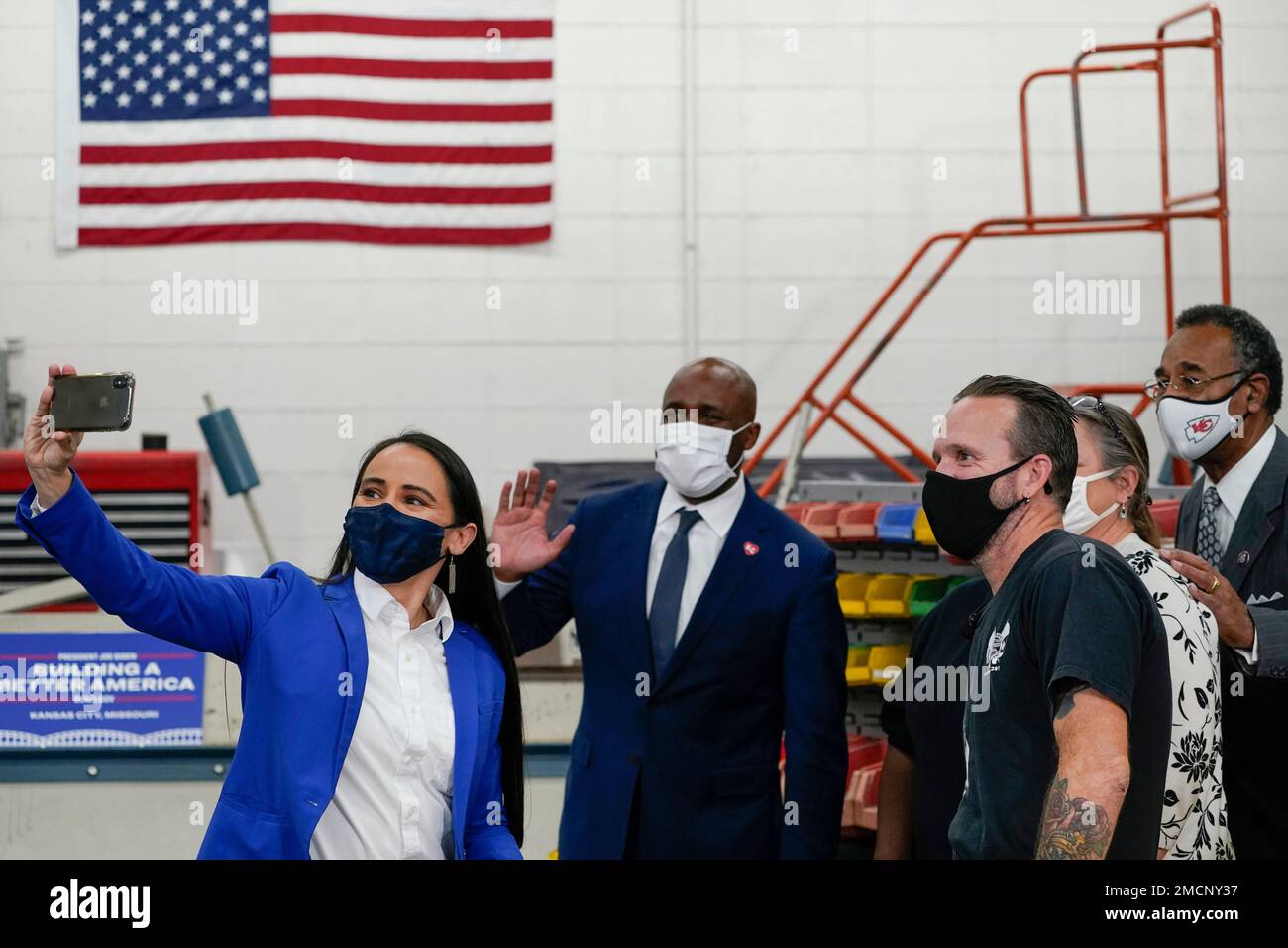 Rep. Sharice Davids, D-Kan., takes a photo with Kansas City, Mo., Mayor ...