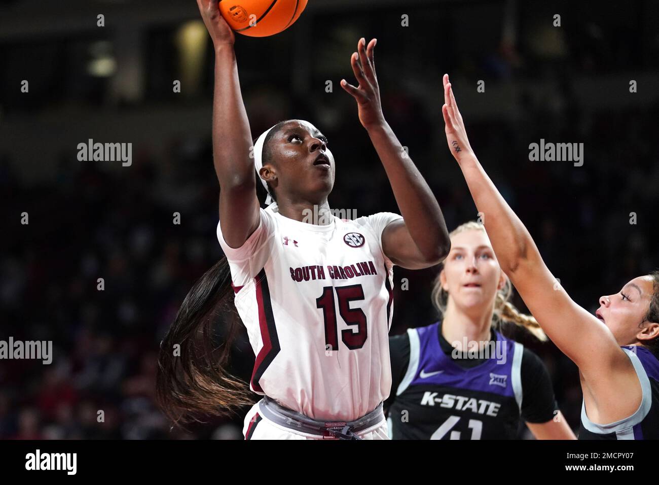 South Carolina forward Laeticia Amihere (15) attempts a shot against ...