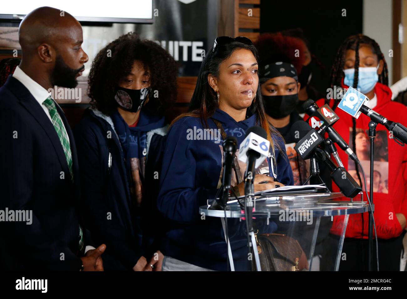 Tamala Payne, center, mother of Casey Goodson Jr., speaks during a news ...
