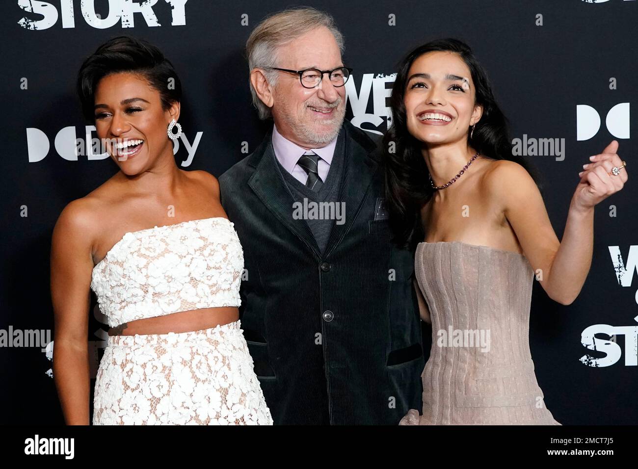 Ariana DeBose, left, Steven Spielberg and Rachel Zegler attend the ...