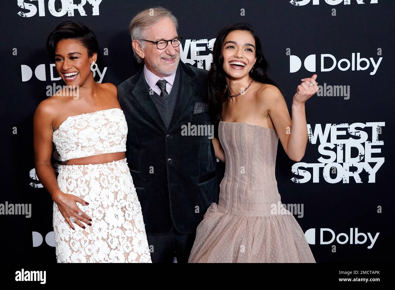 Ariana DeBose, left, Steven Spielberg and Rachel Zegler attend the ...