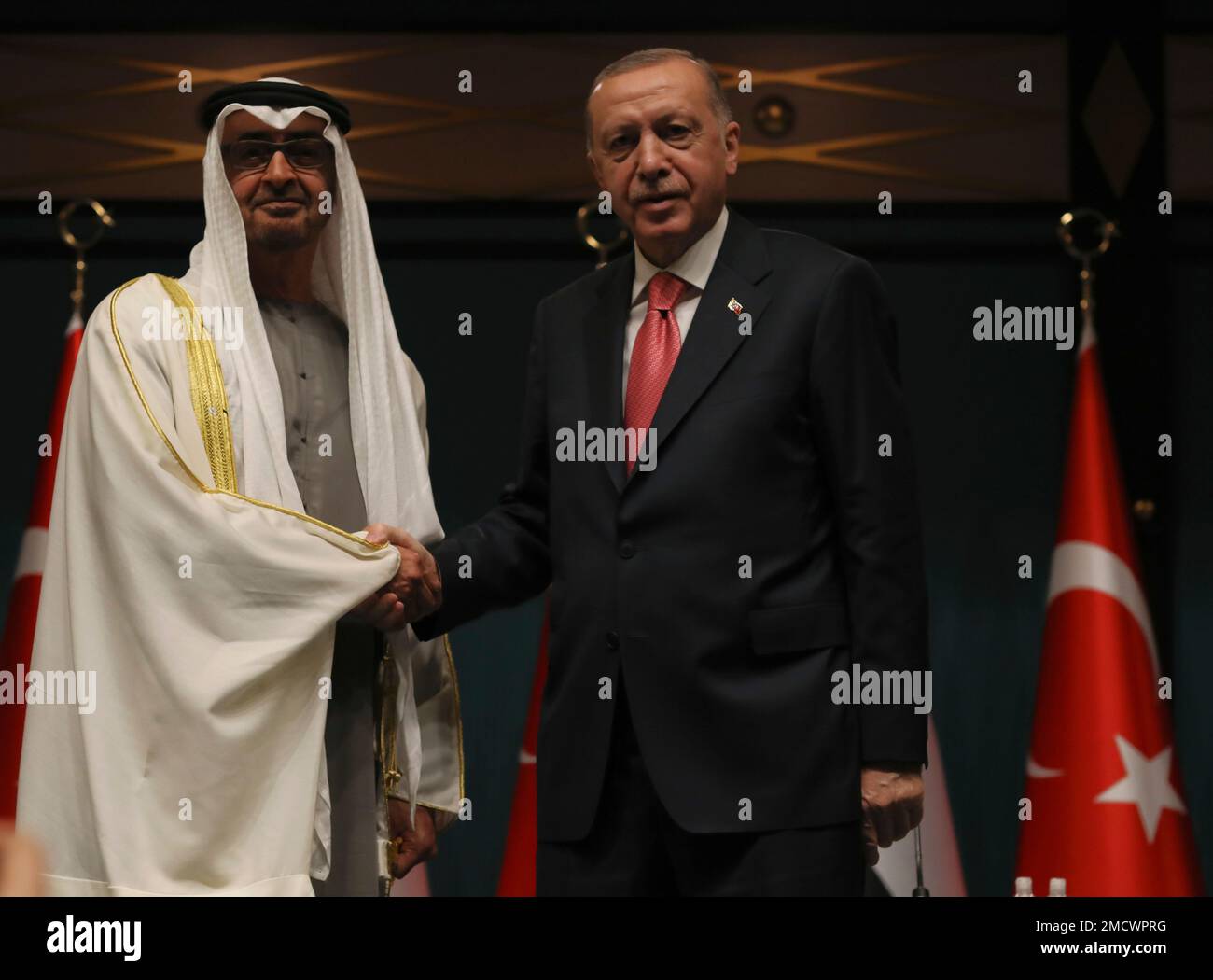 Turkey's President Recep Tayyip Erdogan, right, and Sheikh Mohammed bin ...