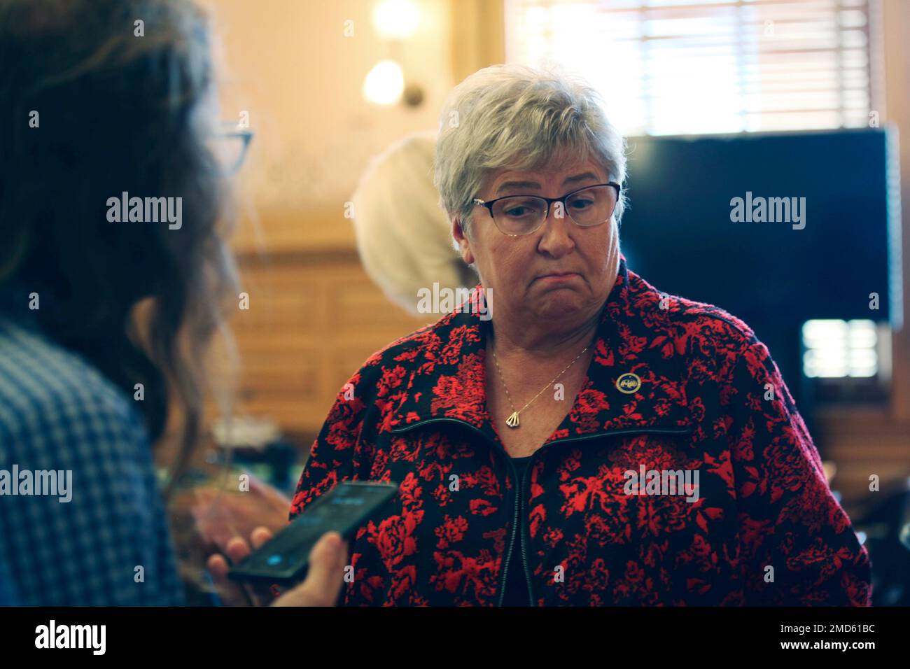 Kansas state Rep. Brenda Landwehr, R-Wichita, speaks with reporters ...