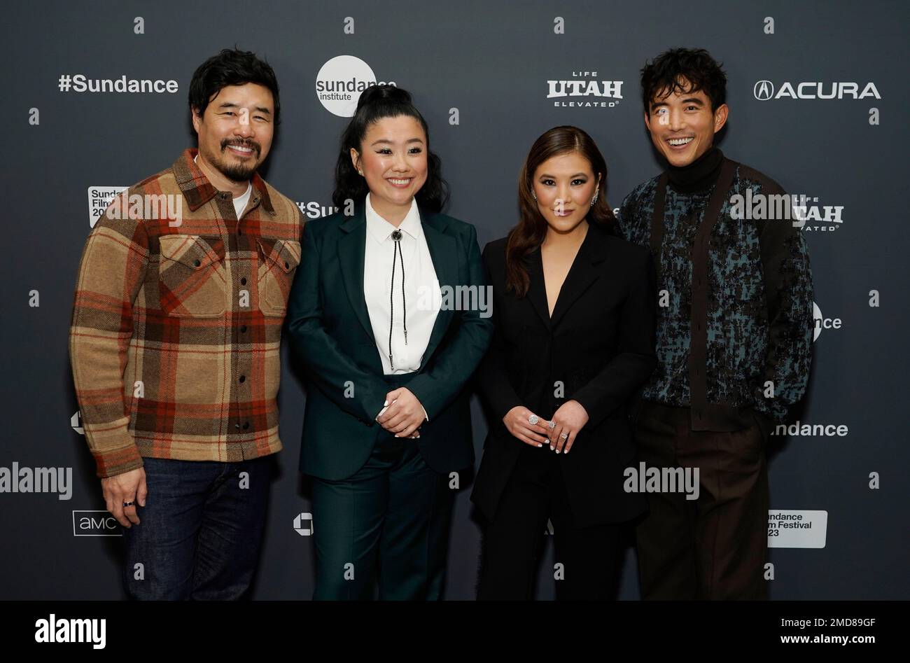 Randall Park, left, director of "Shortcomings," poses with cast members ...