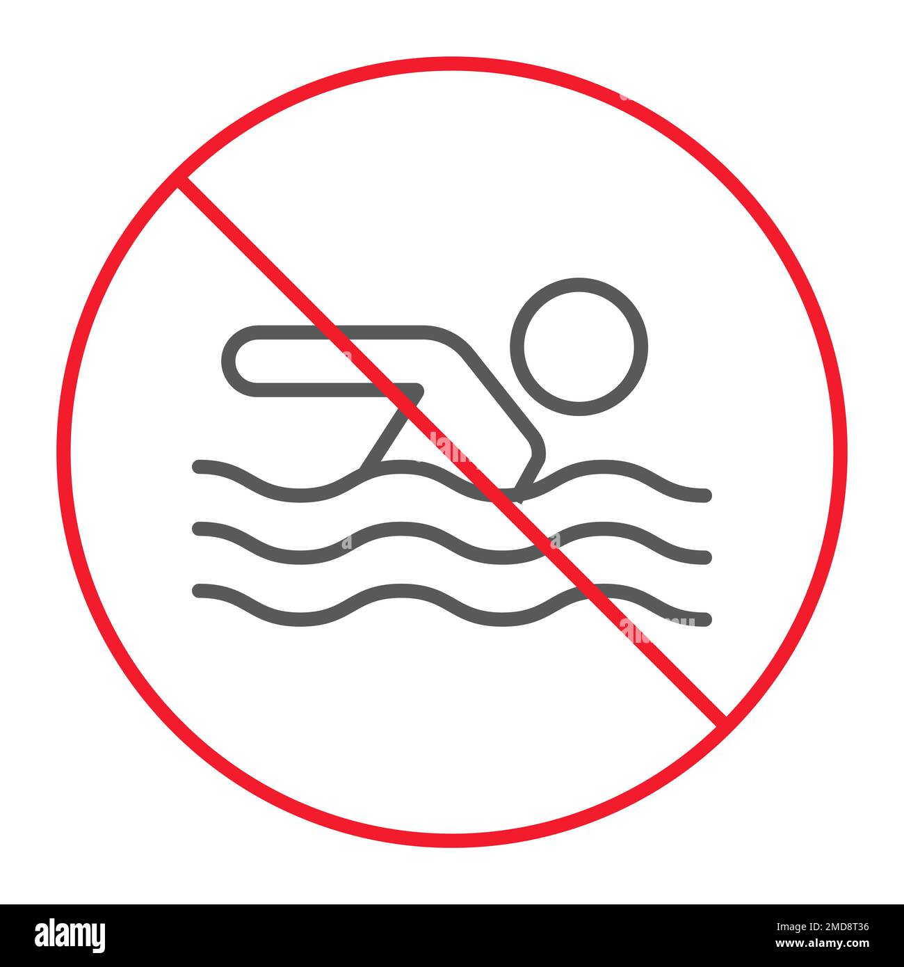 Kein dünnes Symbol zum Schwimmen, Verbot und verboten, keine ...