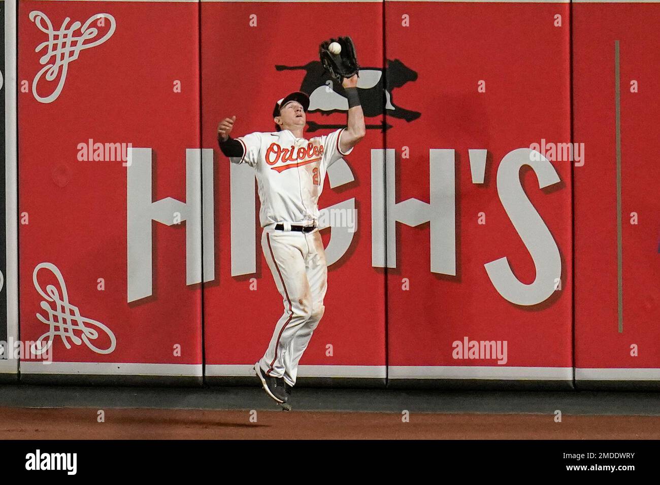 Baltimore Orioles right fielder Austin Hays makes a catch on a ball hit ...