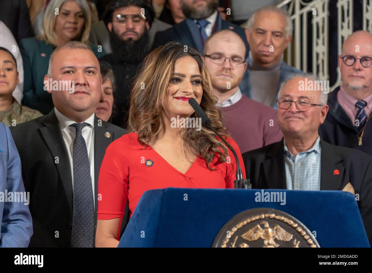 NEW YORK, NEW YORK - JANUAR 22: Der New Yorker Staatssekretär Jenifer ...