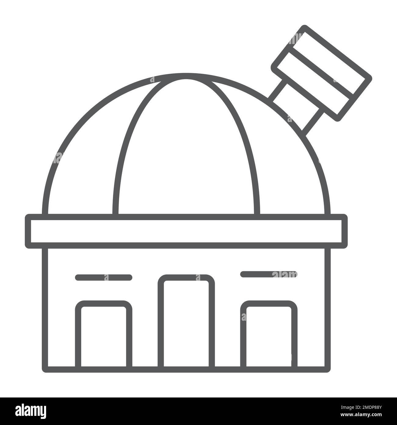 Observatory dünnes Liniensymbol, Raum und Wissenschaft, Bauzeichen ...