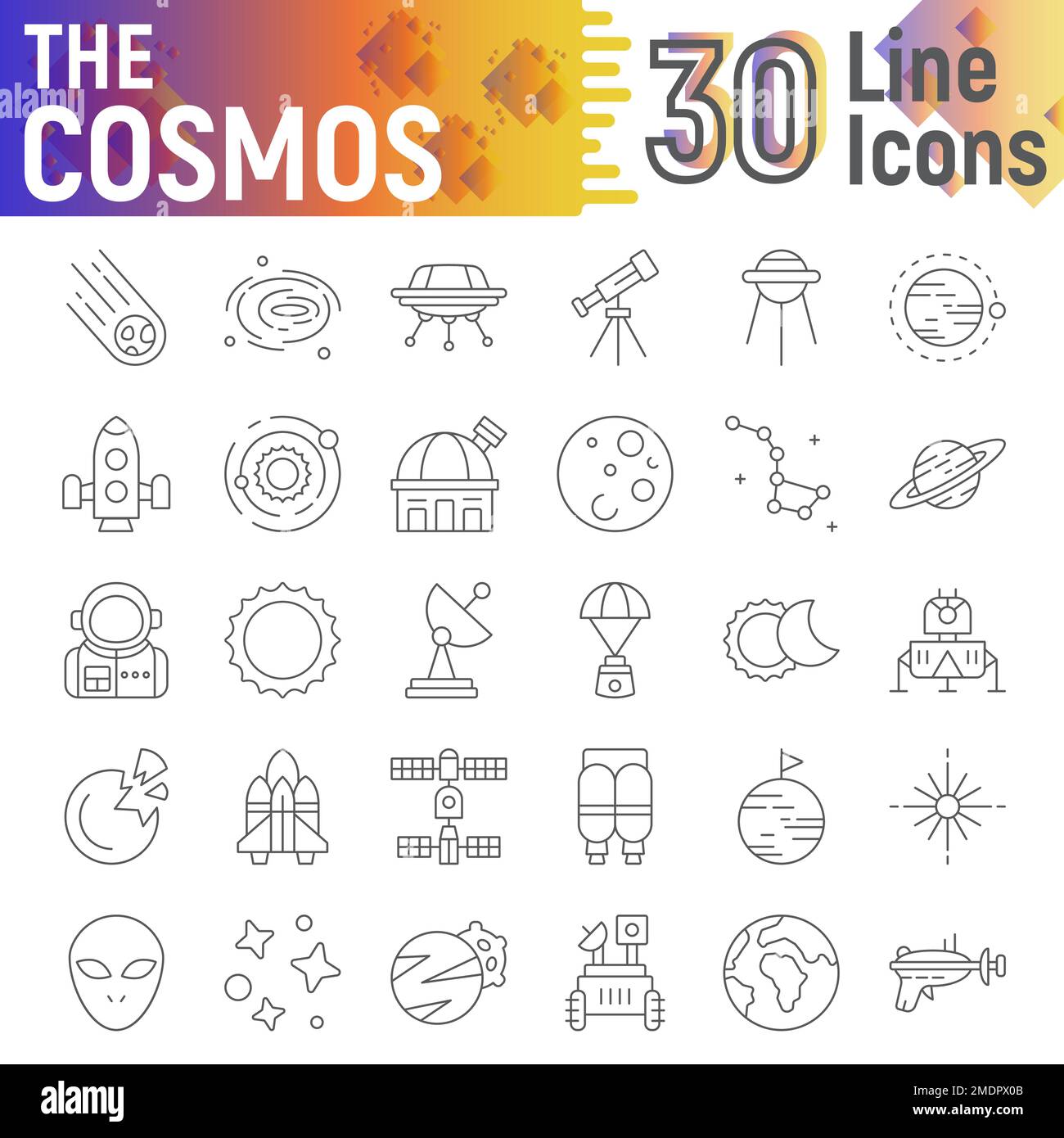Cosmos Symbolsatz für dünne Linien, Sammlung von Space-Symbolen ...