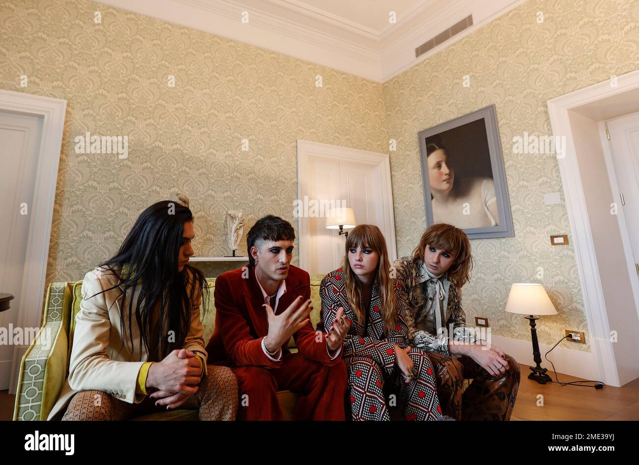 Members of the Maneskin band, from left, Ethan Torchio, Damiano David ...