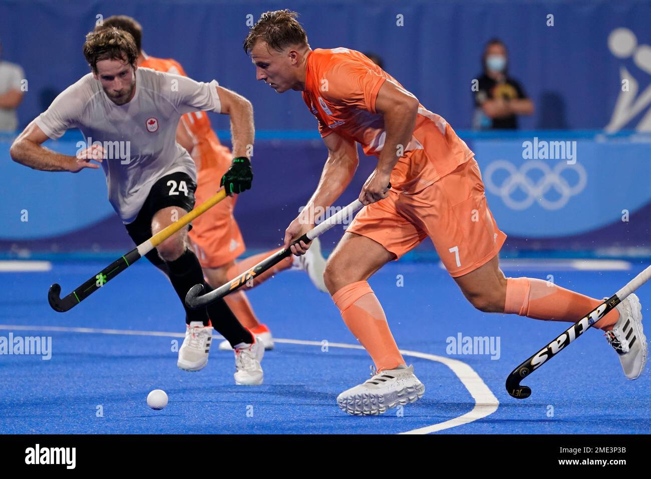 Netherlands' Thijs Johannes Reinier van Dam (7) drives against Canada's ...