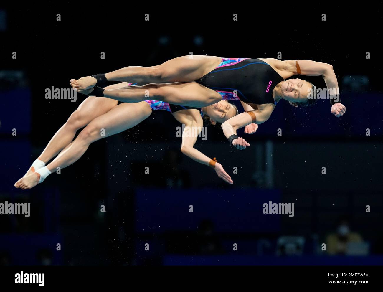 Mun Yee Leong and Pandelela Pamg of Malaysia compete during the women's synchronized 10m ...