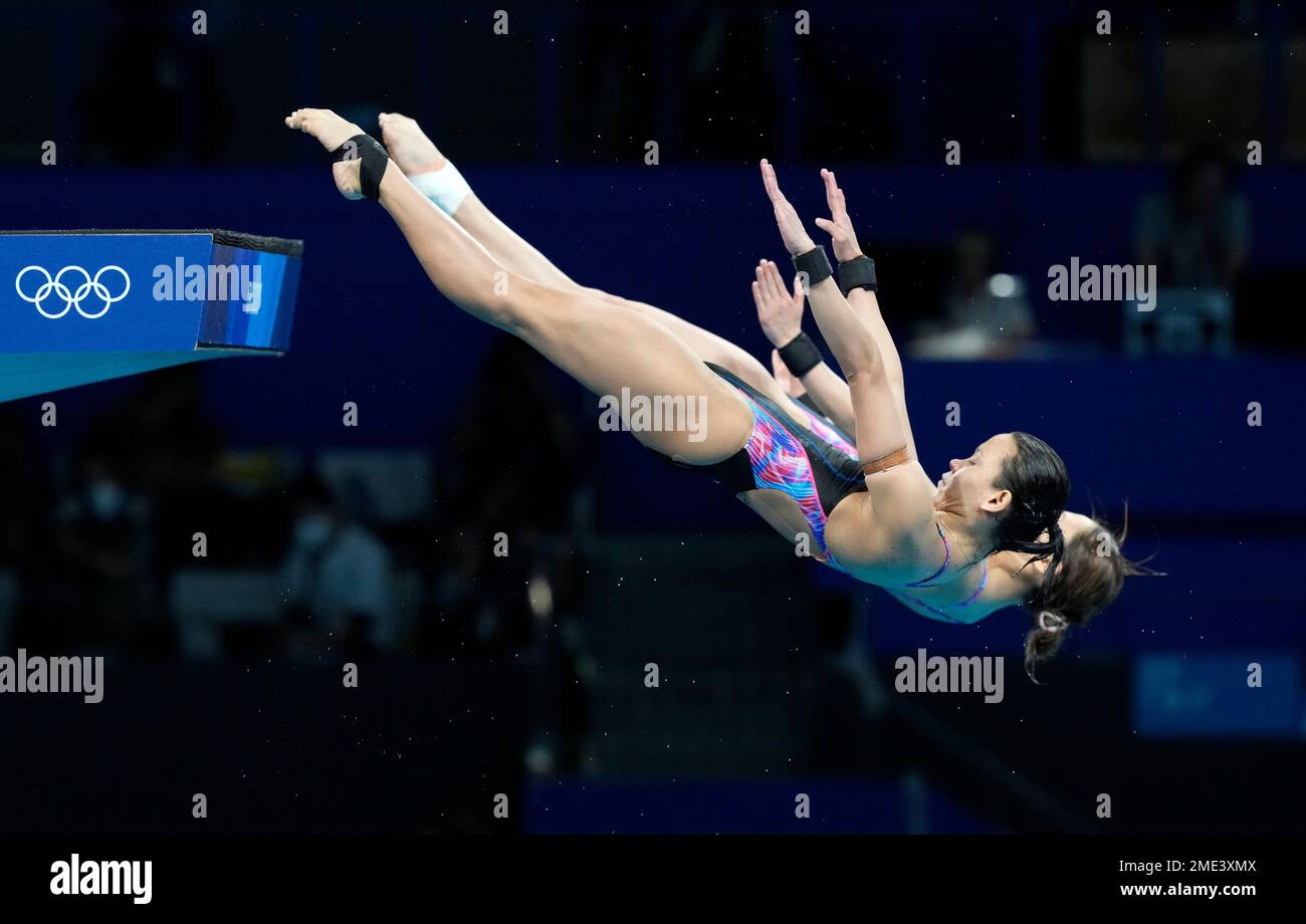 Mun Yee Leong and Pandelela Pamg of Malaysia compete during the women's synchronized 10m ...