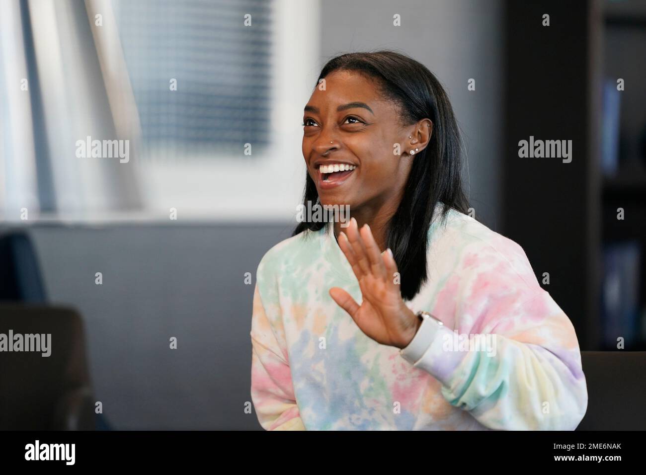 Simone Biles laughs during an interview with Good Morning America ...