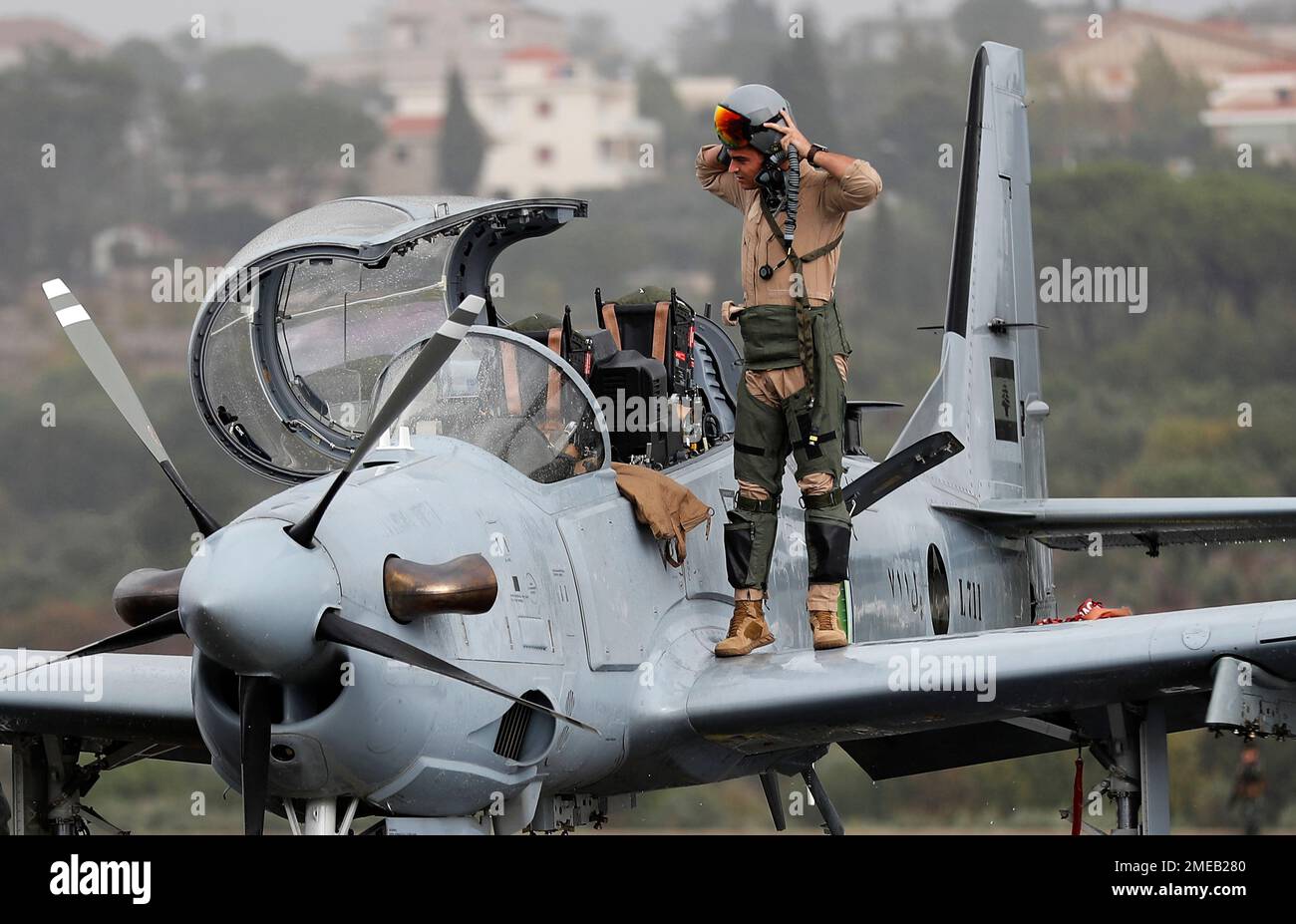 FILE - In this October 31, 2017 file photo, a Lebanese pilot disembarks ...