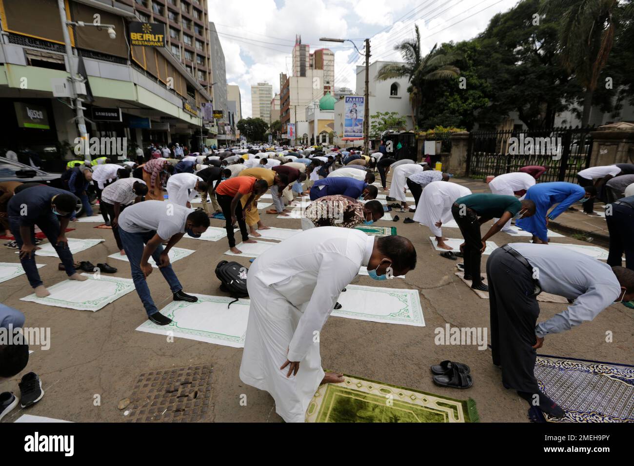 Kenyan Muslims offer prayers on the last Friday of the Holy month of ...