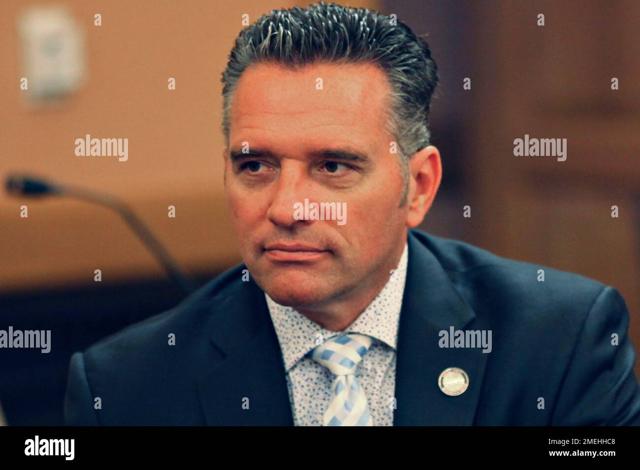 Kansas Senate President Ty Masterson, R-Andover, listens to the ...