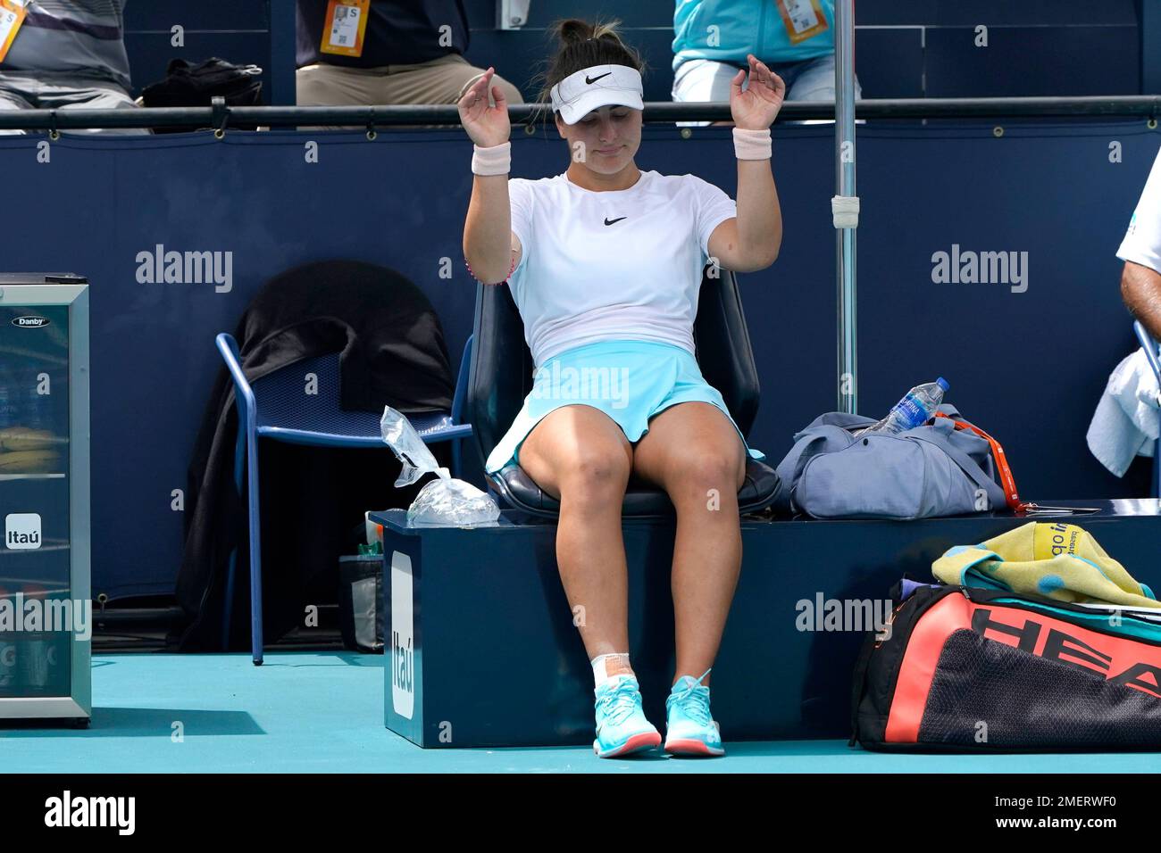 Bianca Andreescu of Canada acknowledges the crowd after she retired ...