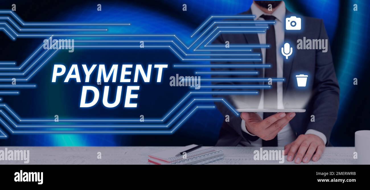 Schreiben mit Text „Zahlung fällig“. Konzept, das das Datum angibt, an ...