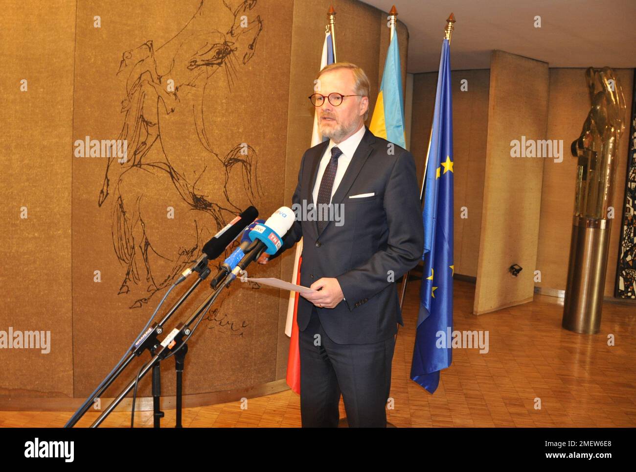 Der tschechische Premierminister Petr Fiala spricht nach seinem Treffen ...