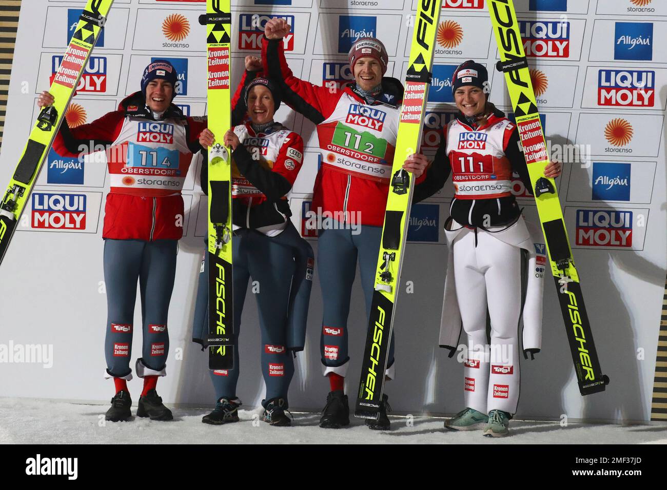 Austria's Stefan Kraft, Daniela Iraschko-Stolz, Michael Hayboeck and ...