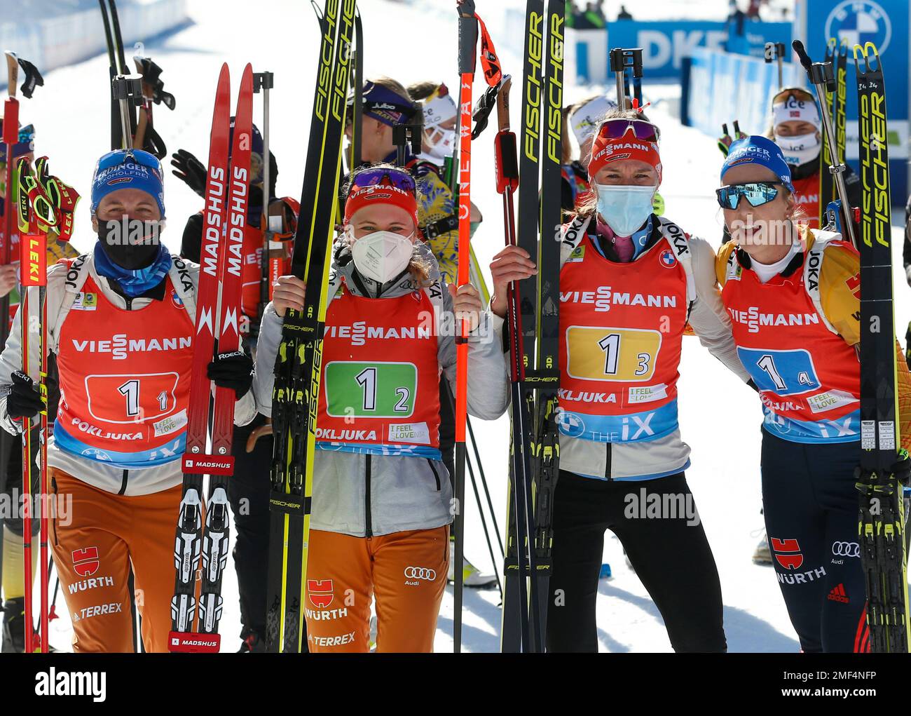 Second placed, from left, Germany's Vanessa Hinz, Janina Hettich ...