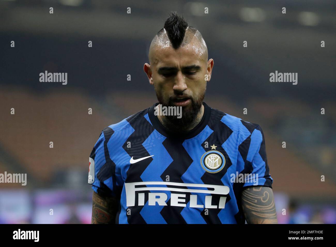 Inter Milan's Arturo Vidal reacts as he leaves the pitch during the ...