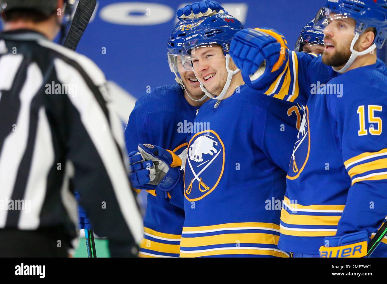 Buffalo Sabres forward Curtis Lazar (27) celebrates his goal during the ...
